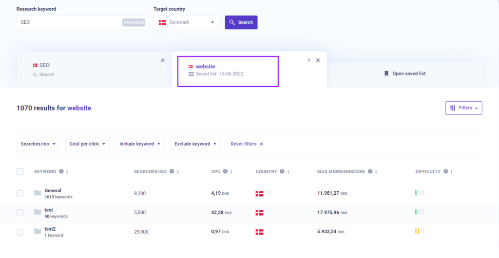 Keyword research tool - huge database with accurate data