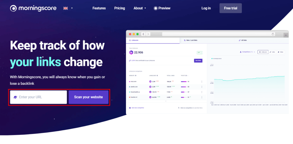 Keep track of your new and lost links with Morningscore